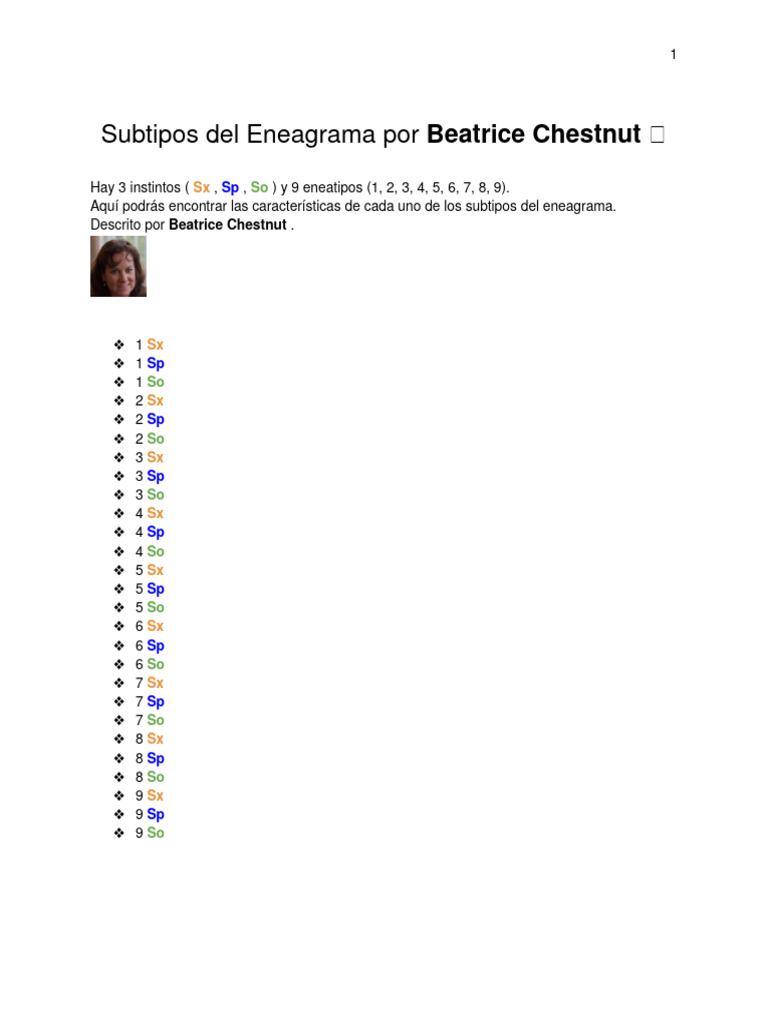 Subtipos de Eneagrama Beatrice Chestnut | PDF | Seducción | Amor