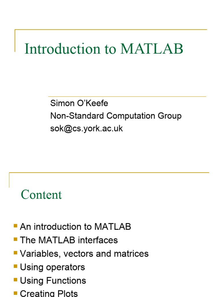 Matlab Intro 1 | PDF | Matrix (Mathematics) | Matlab Matlab Intro 1 | PDF | Matrix (Mathematics) | Matlab