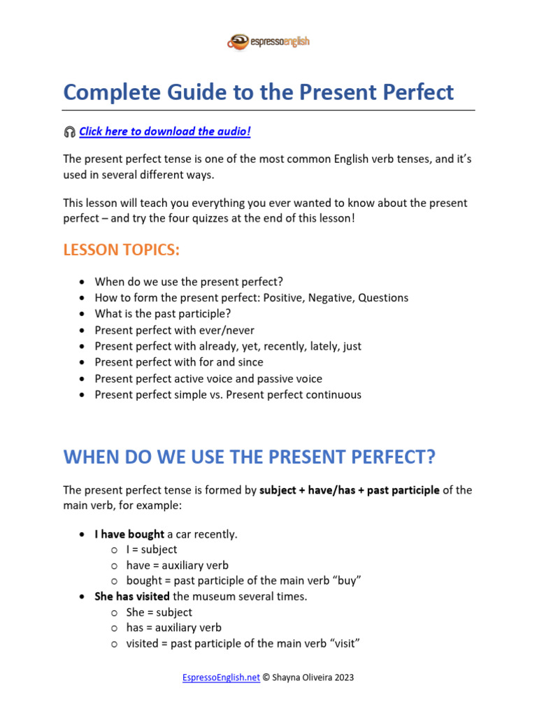Present Perfect Tense Guide | PDF | Perfect (Grammar) | Verb
