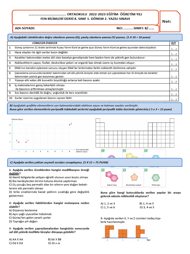 8_fen_1_DONEM_2_YAZILI_ÇOZUMLU (1) | PDF