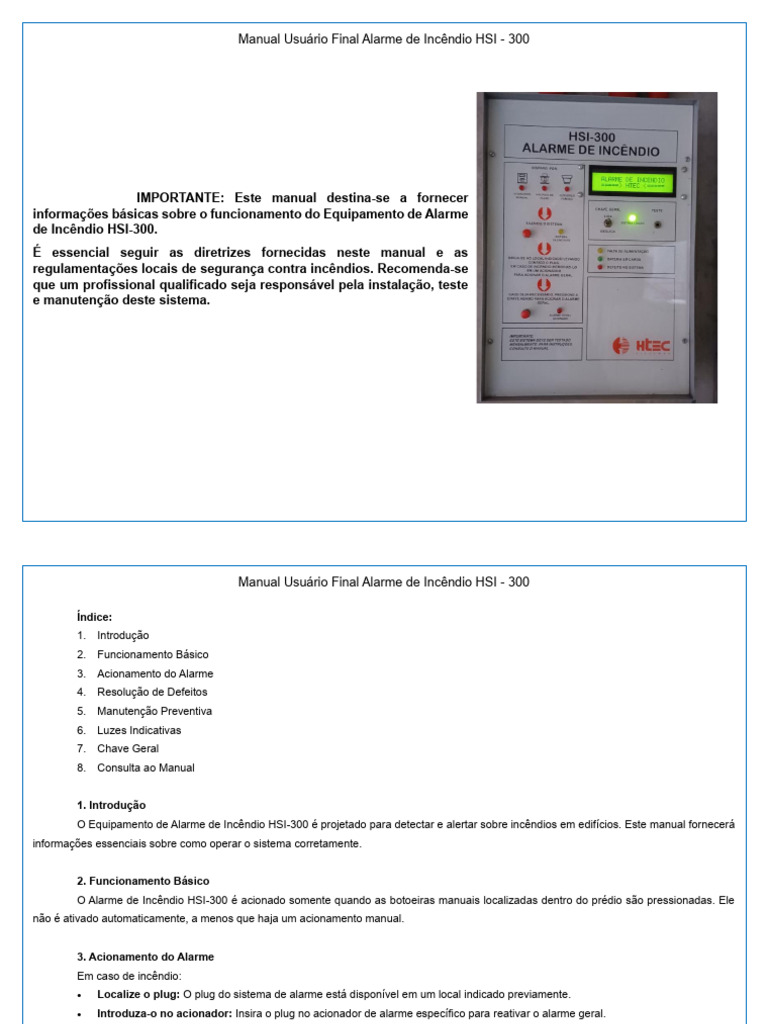 Manual Usuário Final Alarme de Incêndio HSI - 300 | PDF | Informática