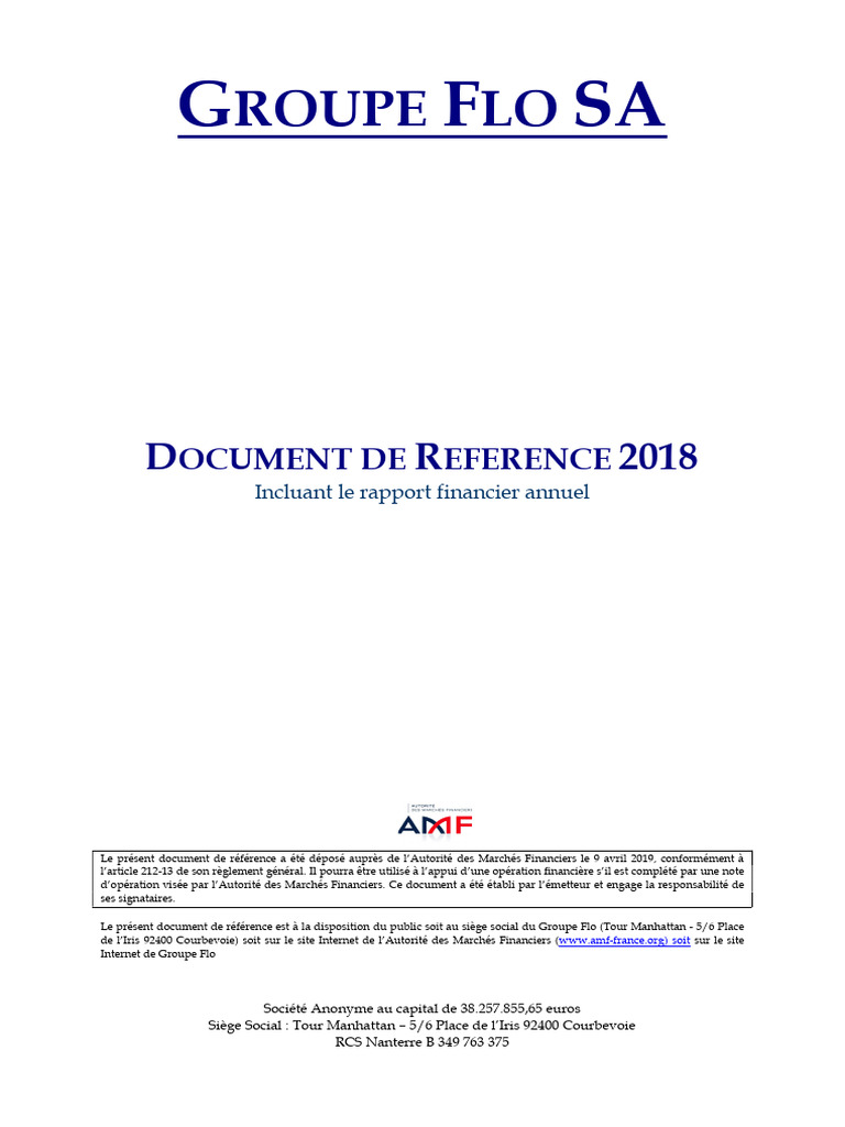 Document de Reference 31 Decembre 2018 Groupe Flo | PDF | Action ...
