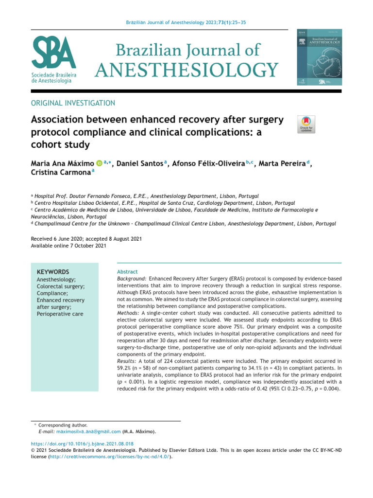ERAS Protocol Compliance in Colorectal Surgery | PDF | Surgery | Pain ...