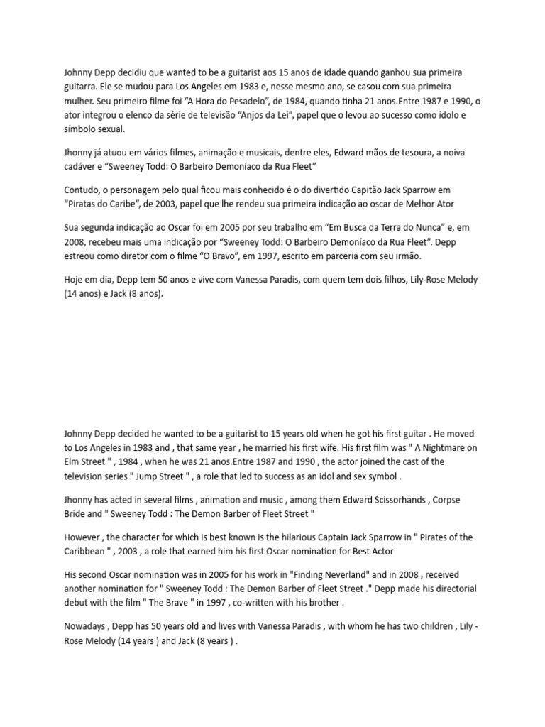 Biografia Sobre Johnny Depp | PDF | Johnny Depp