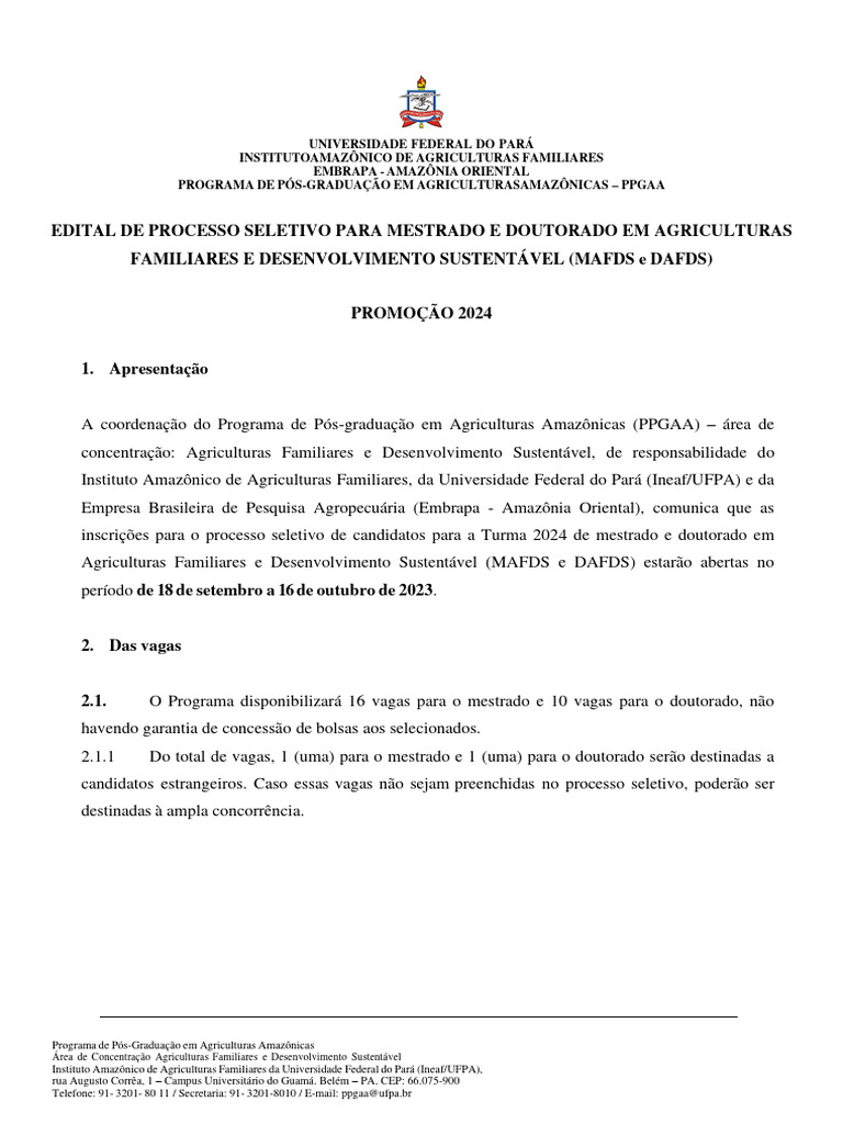 PROSEL 2024 Edital PPGAA Assinado | Download grátis PDF | Pós-graduação ...