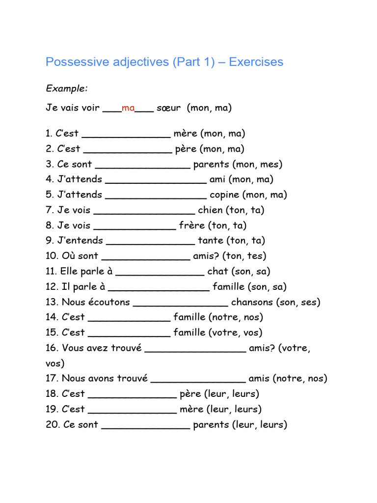 Possessive Adjectives French | PDF