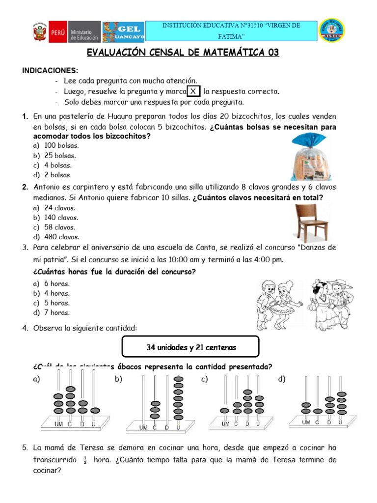 Evaluación Censal de Matemática 03 | PDF