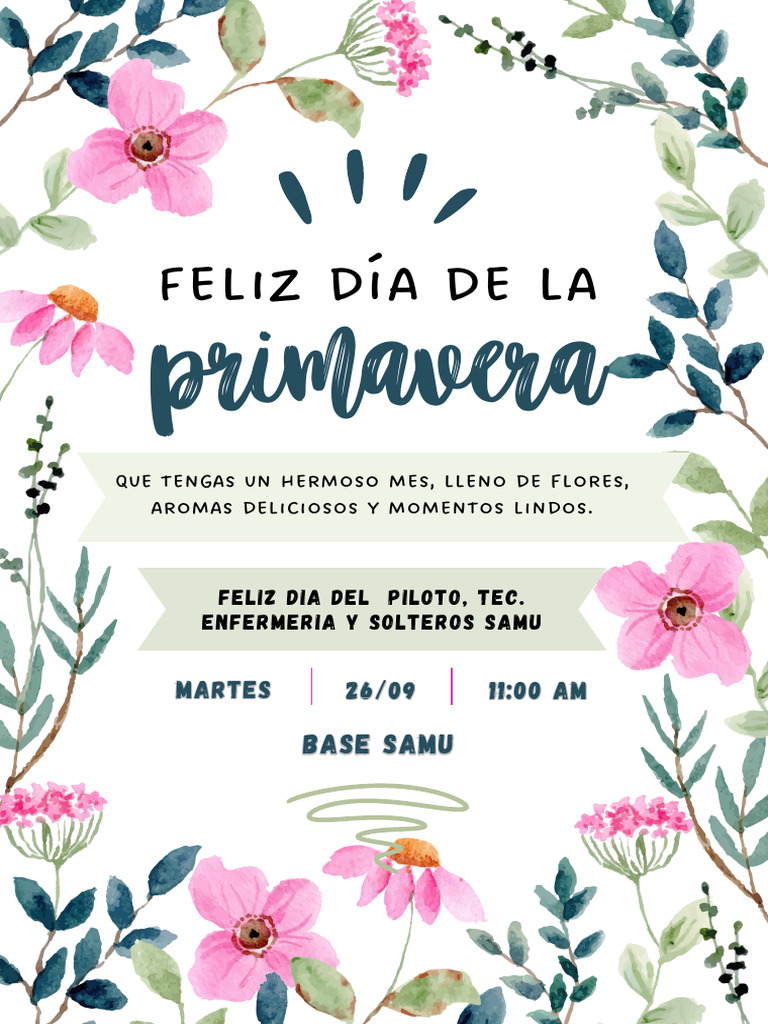 Póster Feliz Día De La Primavera Floral Blanco | PDF