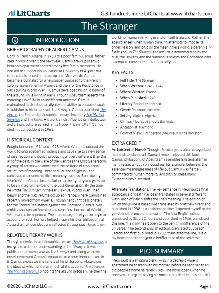The Stranger LitChart | PDF | Albert Camus | Existentialism