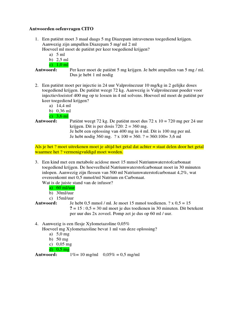 Rekentoets Antwoorden Oefenvragen Cito | PDF