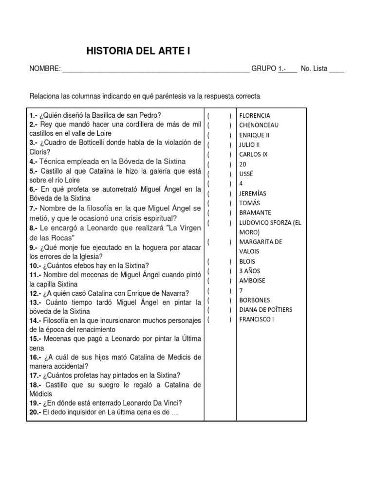 Examen Historia Del Arte | PDF | Miguel Ángel | Leonardo Da Vinci