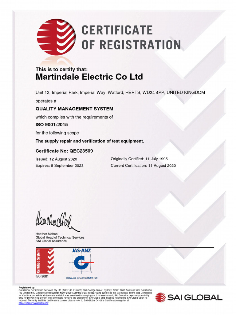 Martindale ISO Cert Exp Sept 2023 | PDF