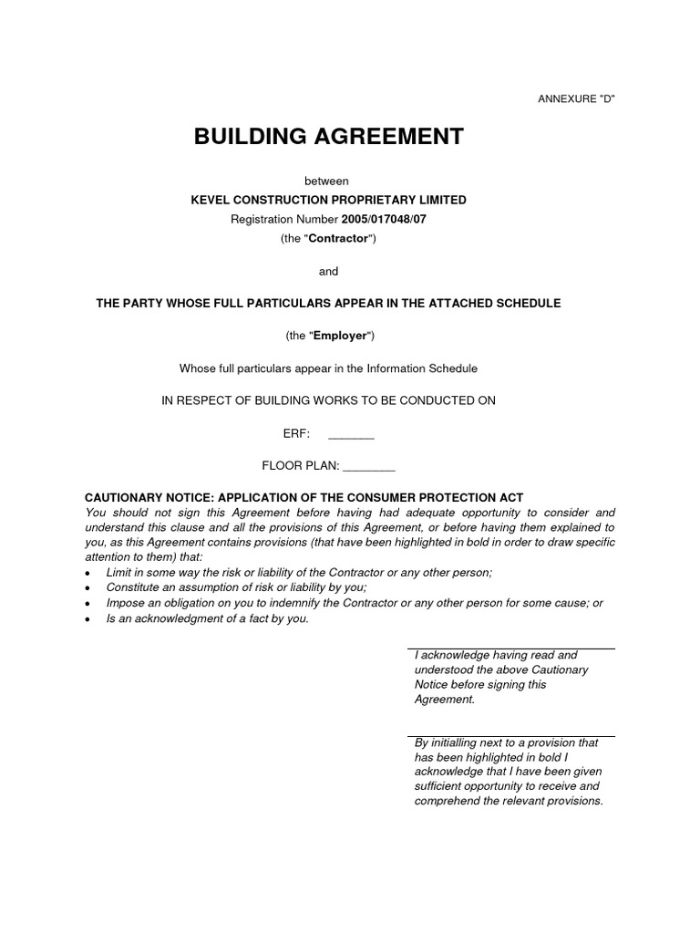 Building Agreement for Residential Construction | PDF