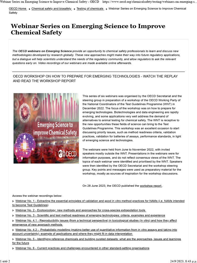 Oecd Webinar Series On Emerging Science To Improve Chemical Safety Pdf