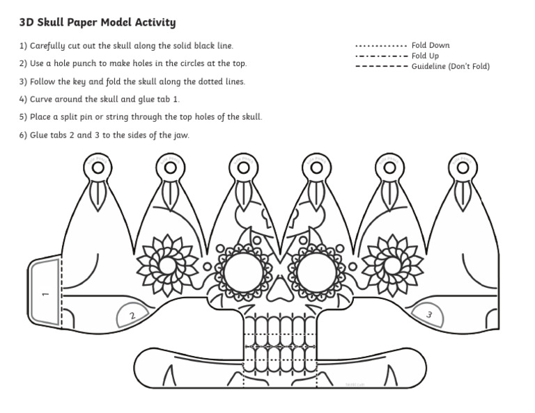 BW FREE Day of The Dead 3D Sugar Skull Paper Craft | PDF