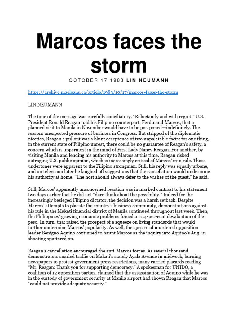 Marcos Faces The Storm - 1983 | PDF