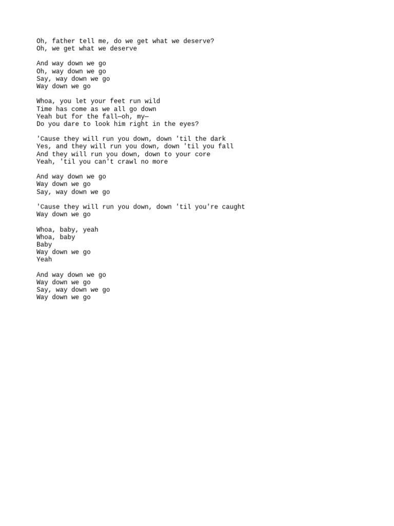 Way Down We Go Lyrics Analysis Pdf Language Arts Discipline Poetry