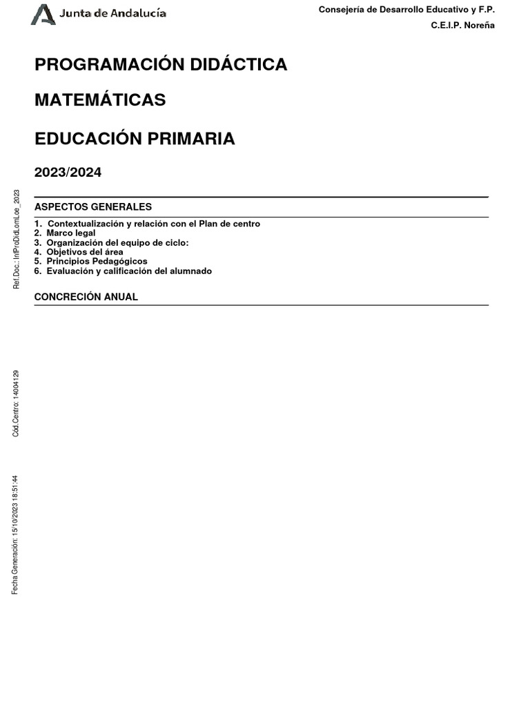 Propuesta Pedagogica Programaciones Didacticas | PDF