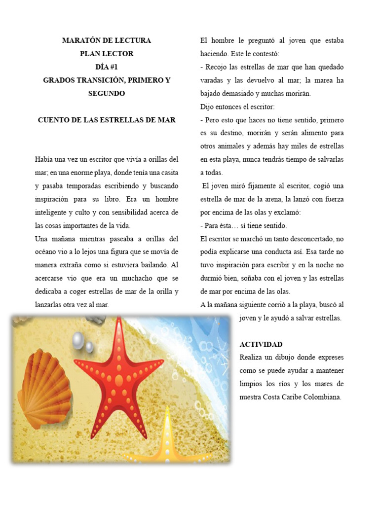 T, 1, 2, DIA 1 CUENTO ESTRELLAS DE MAR | PDF