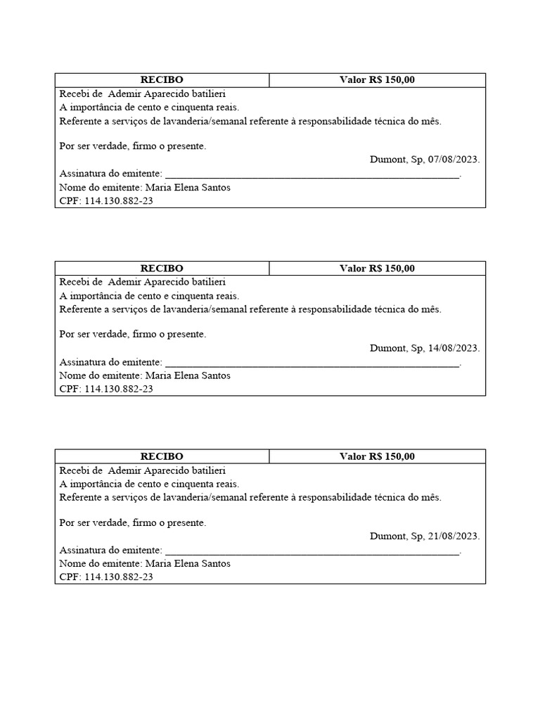 Recibo Lavanderia | PDF