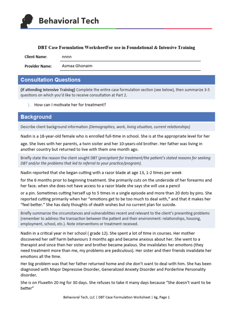 DBT Case Formulation for Nadin | PDF