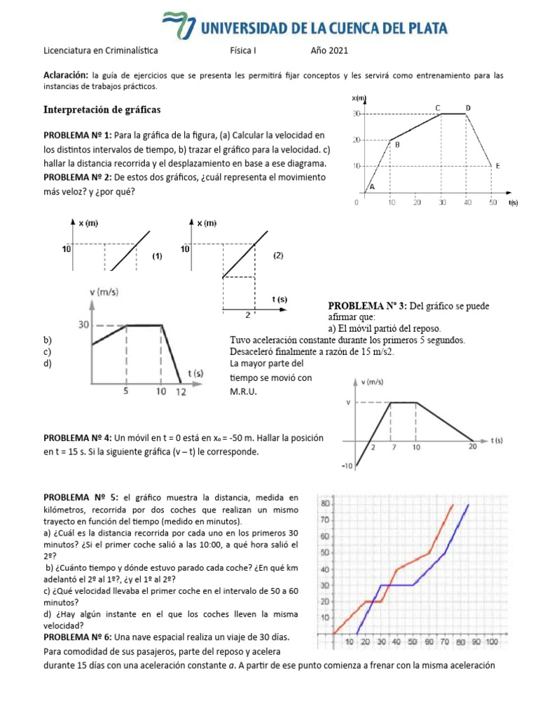 Guía de Ejercicios de MRU y MRUV (2021) | PDF