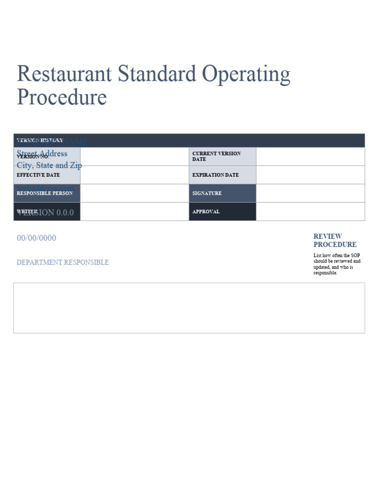Restaurant Standard Operating Procedure | PDF