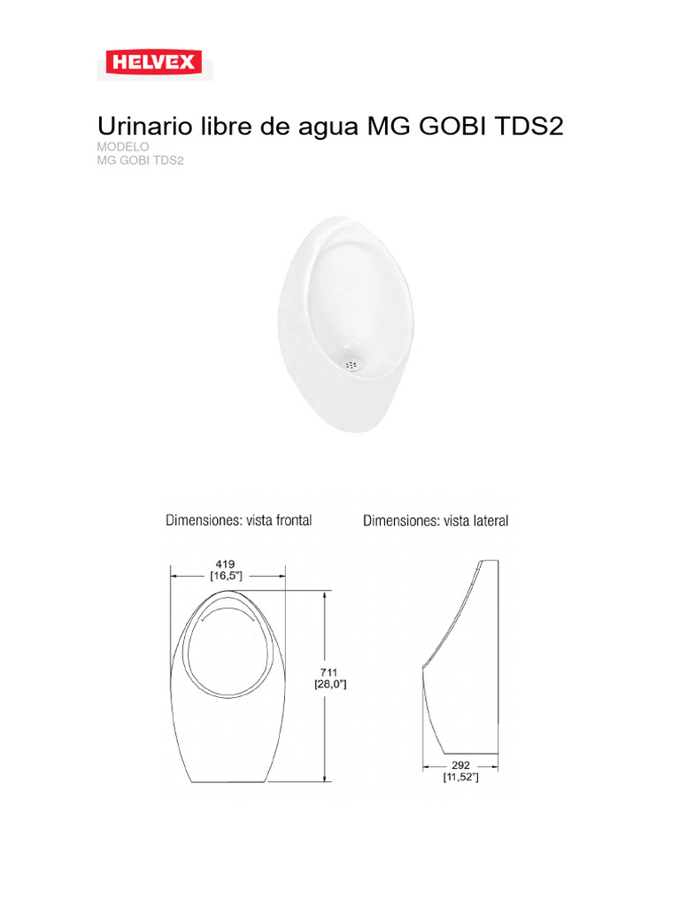 Urinario Libre de Agua MG GOBI TDS2 - HELVEX | PDF