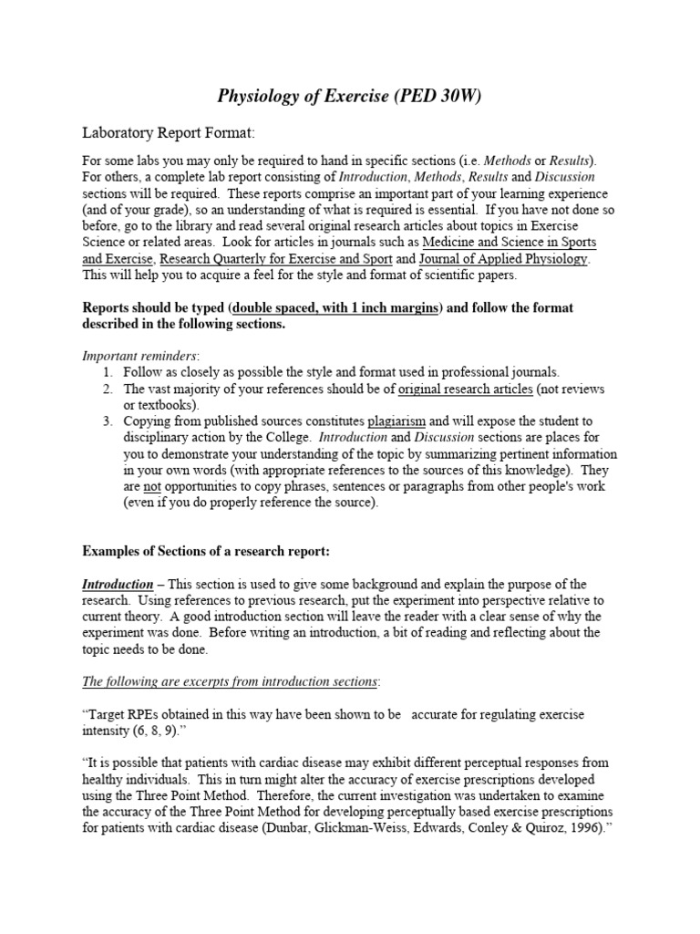 Lab Report Format Physiology Of Exercise Pdf Academic Publishing