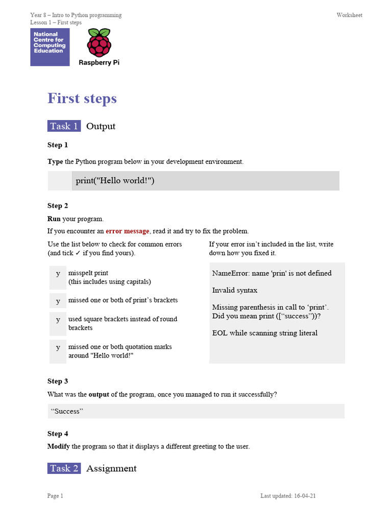 A2 Worksheet - First Steps | PDF | Computers