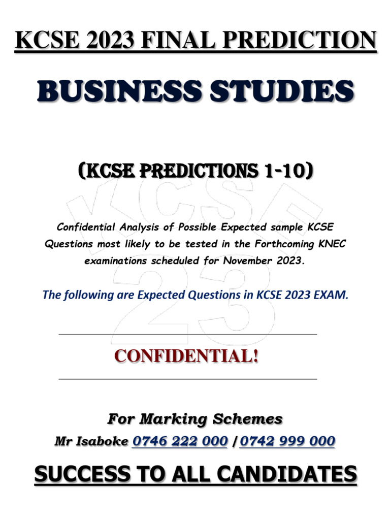 KCSE 2023 Business Studies Predictions | PDF | Finance & Money ...