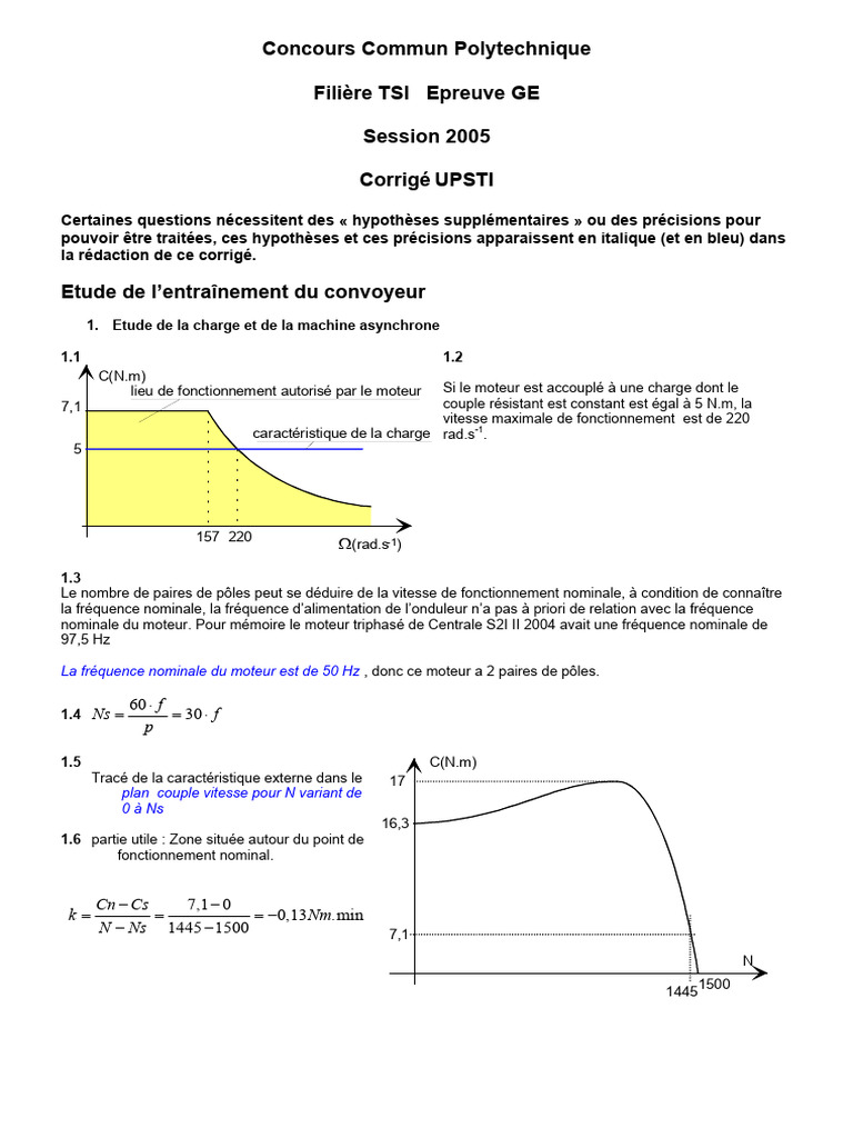 S2I CCP TSI 2005 GE (Corrigé) | PDF