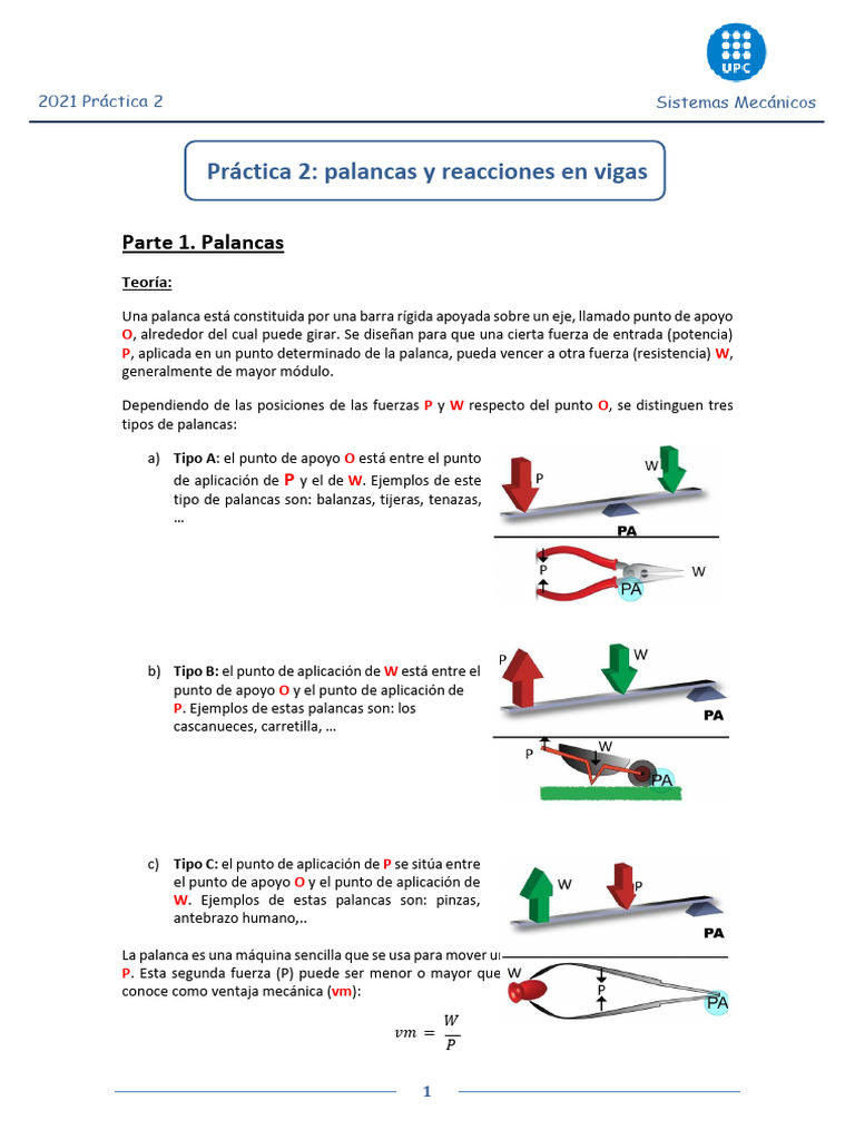 2021 Pràctica 2 - GUIA - Palancas y Reacciones en Vigas | PDF