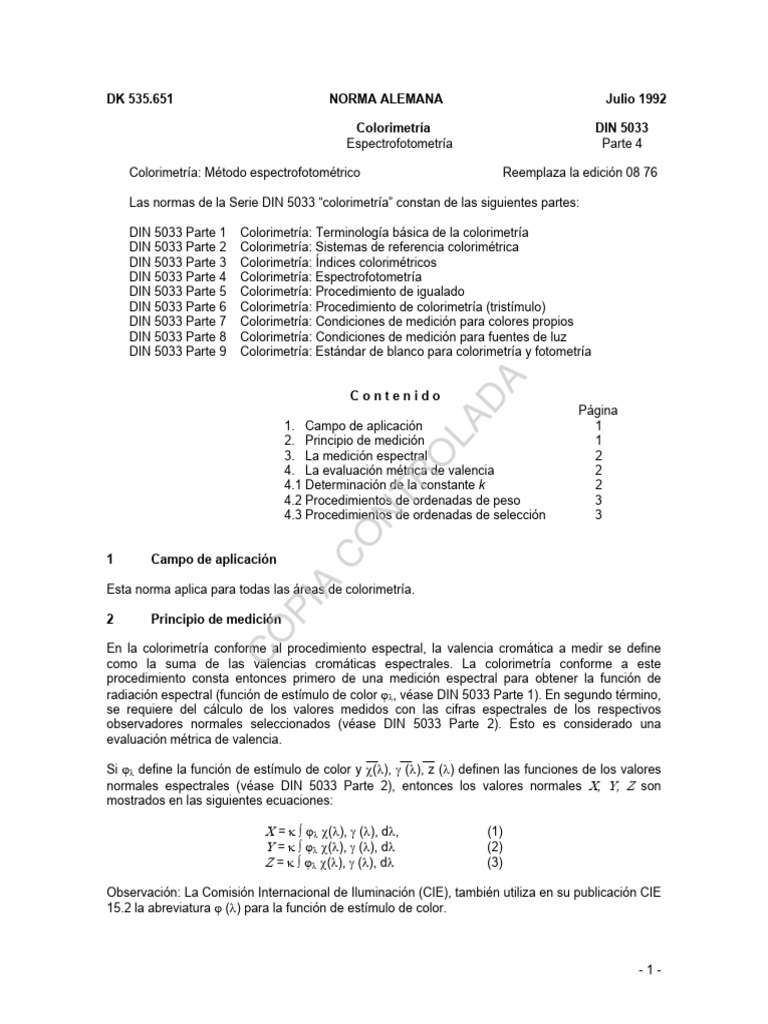 Espectrofotometría en Colorimetría DIN 5033 | PDF | Medición | Ligero