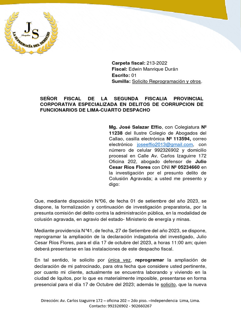 Solicito Reprogramacion JULIO CESAR RIOS2 | PDF