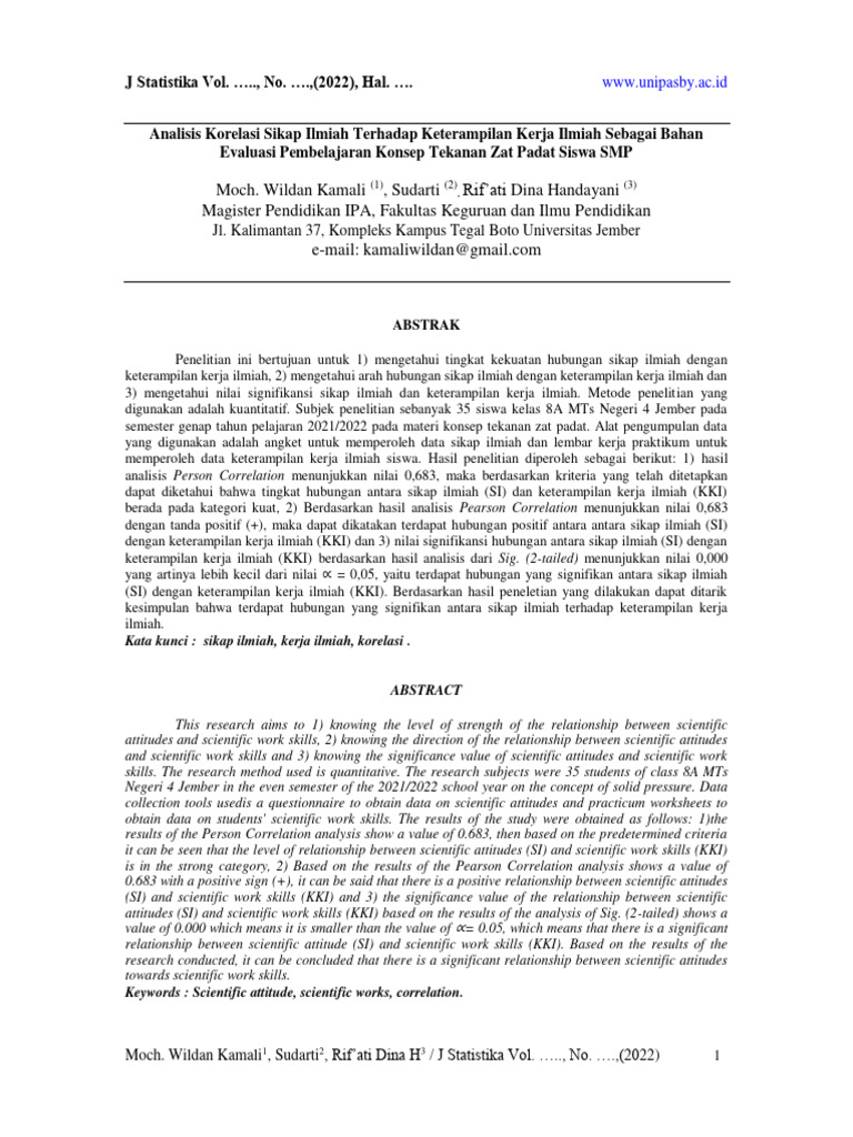 11 - Jurnal Moch. Wildan Kamali - Korelasi Sikap Ilmiah Dan Keterampilan Kerja Ilmiah | PDF