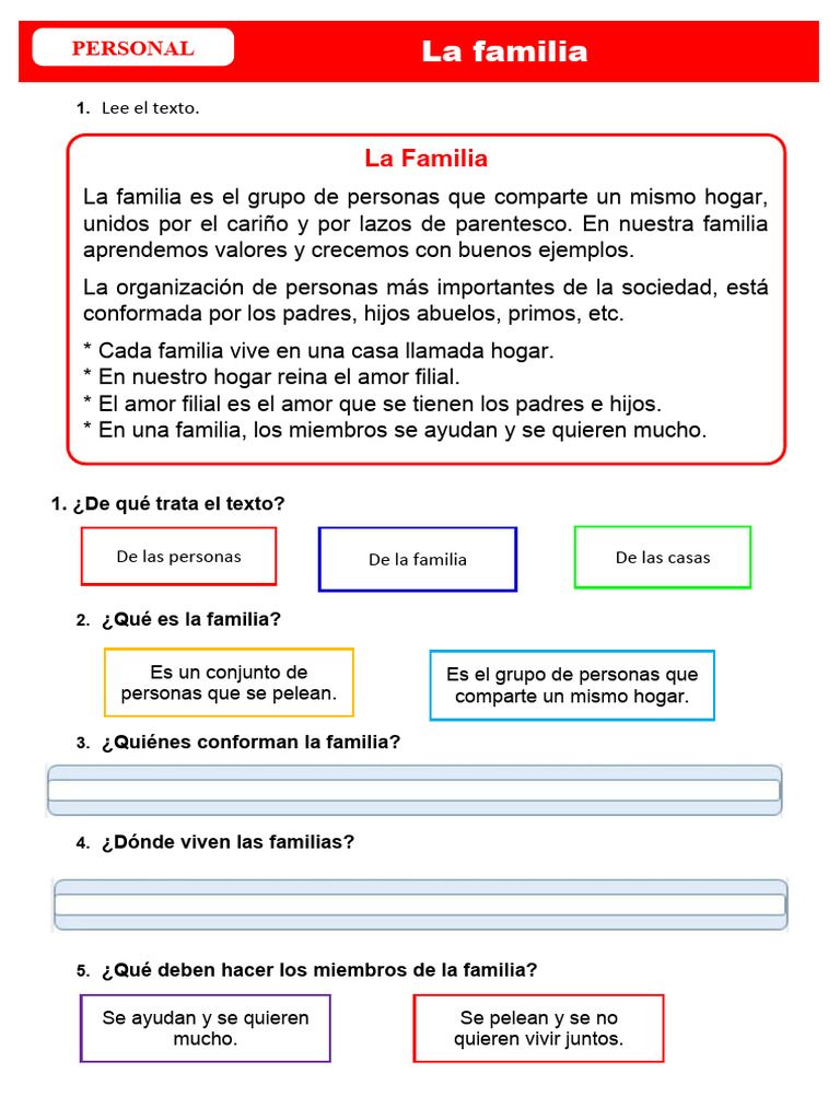 D1 A2 FICHA PS. La familia | PDF