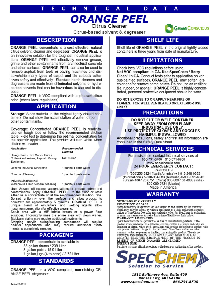 Orange Peel Tech Sheet | PDF | Materials | Chemistry