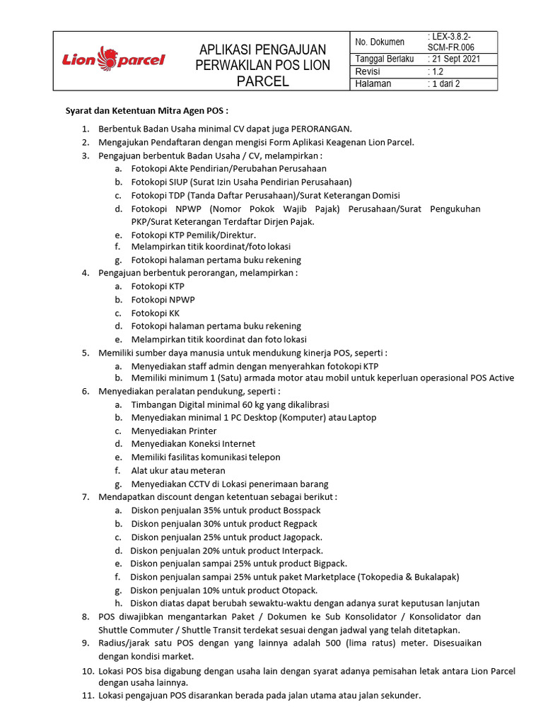 Syarat & Ketentuan Agen Lion Parcel | PDF