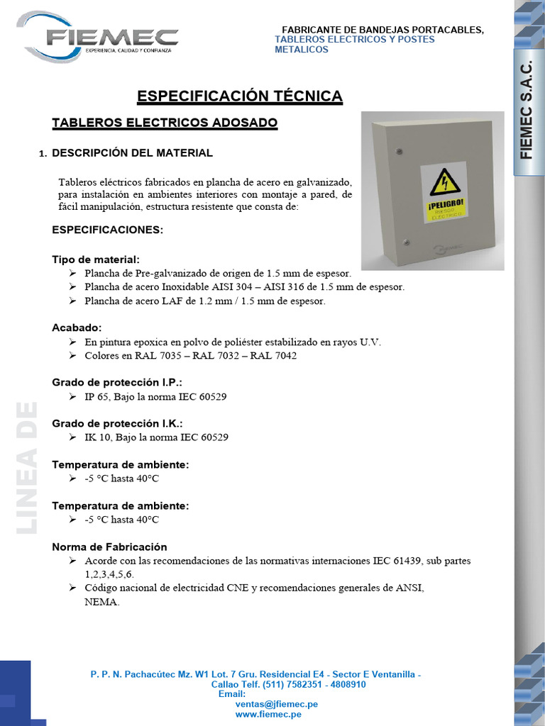 Ficha Tecnica - Tablero Adosable | PDF | Aislador (Electricidad) | Ciencias fisicas