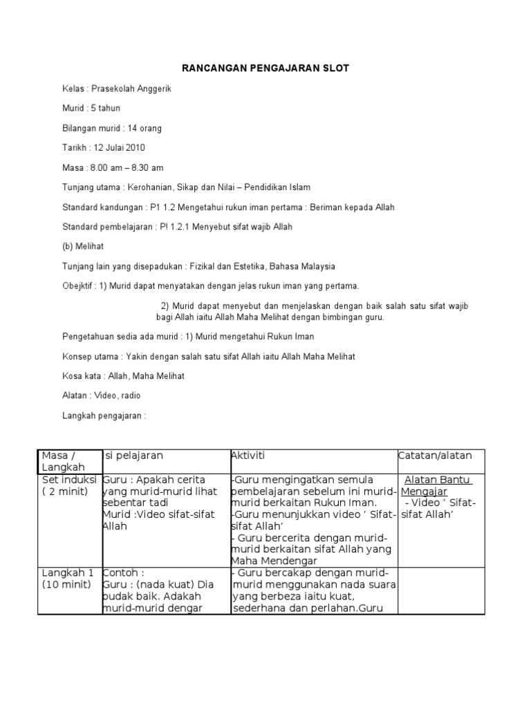Rancangan Pengajaran Slot | PDF