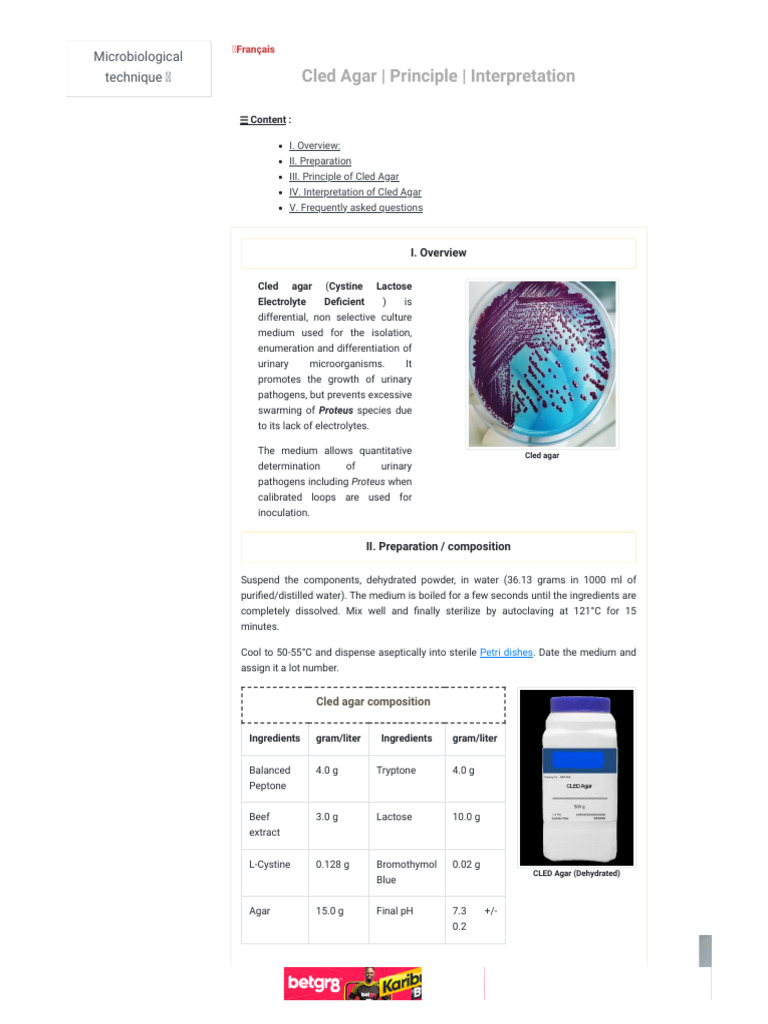 Cled Agar - Principle - Interpretation | PDF