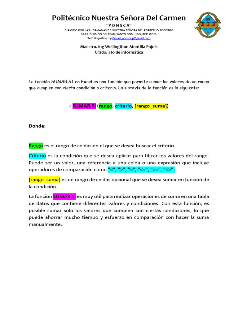 La Función SUMAR SI | PDF | Informática
