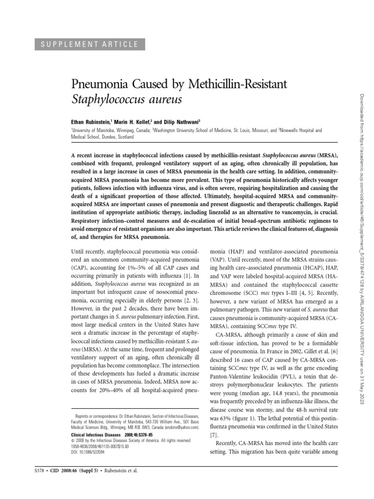 Mrsa 1 | PDF | Methicillin Resistant Staphylococcus Aureus | Pneumonia