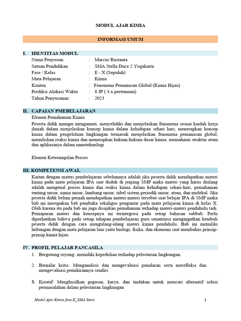 Modul Ajar Kimia Hijau Pdf