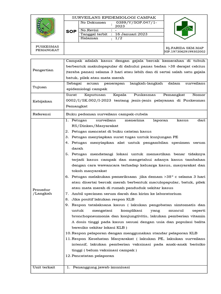 Prosedur Surveilans Campak Puskesmas | PDF