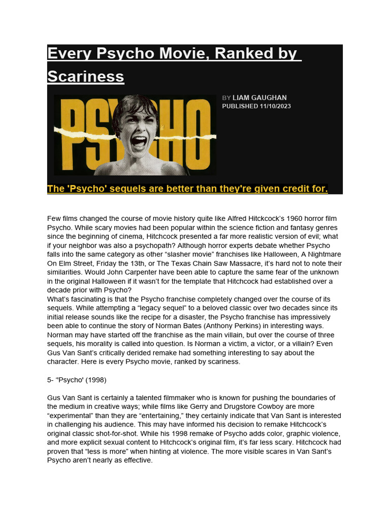 Worksheet Psycho Review | PDF | Horror Films