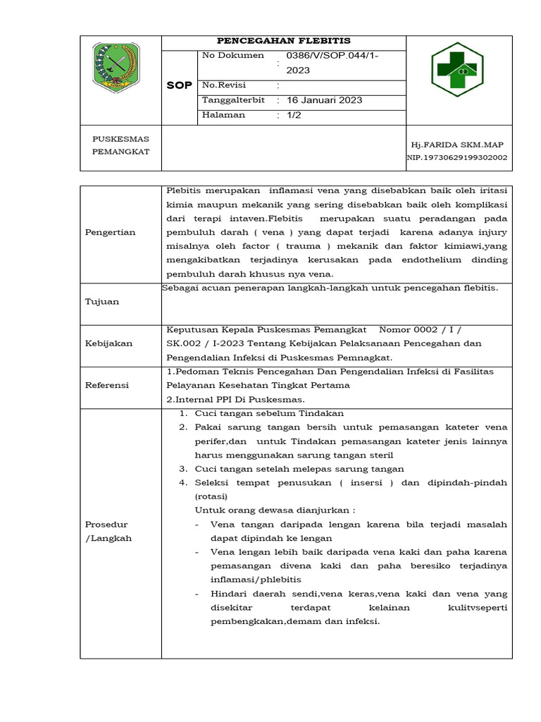 Sop Pencegahan Flebitis | PDF