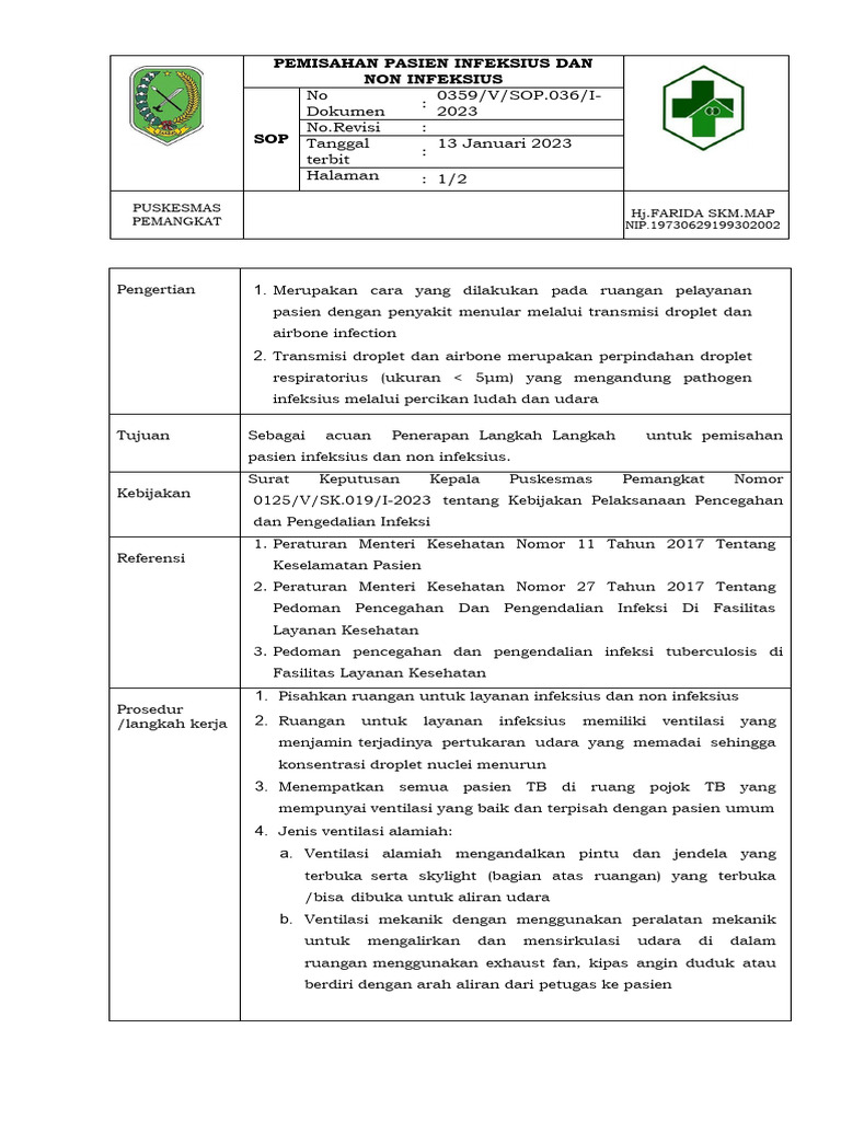 Sop Pemisahan Pasien Infeksius DN Non Infeksius | PDF | Pengembangan Diri