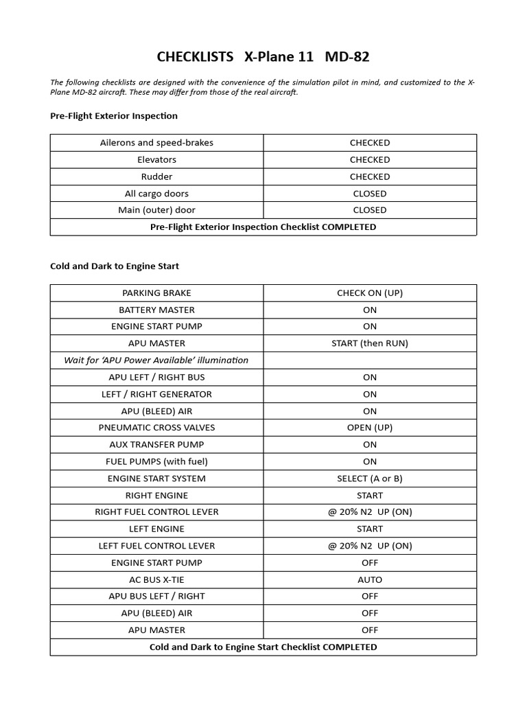 CHECKLISTS - X-Plane 11 - MD-82 - by - Tomàs - Gomila | Download Free PDF | Takeoff | Flap ...